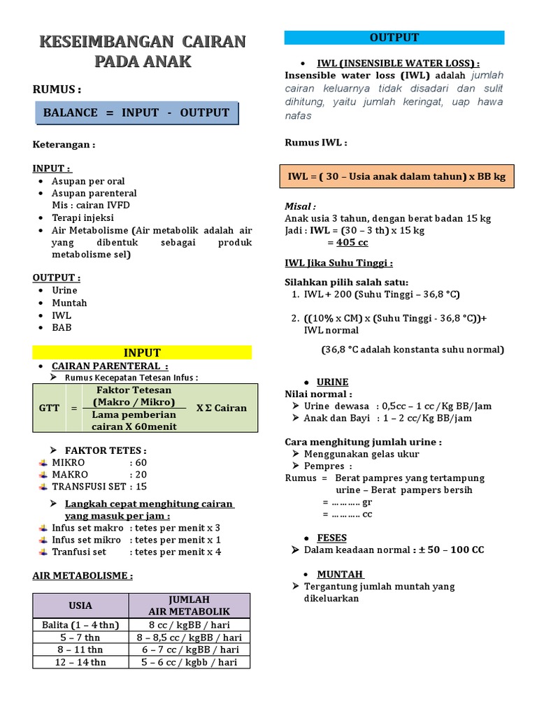 Rumus KESEIMBANGAN CAIRAN PADA ANAK | PDF