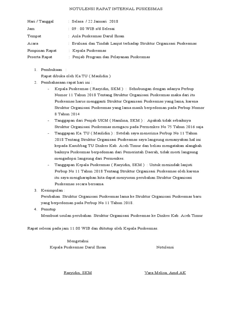 Notulensi Rapat Internal | PDF