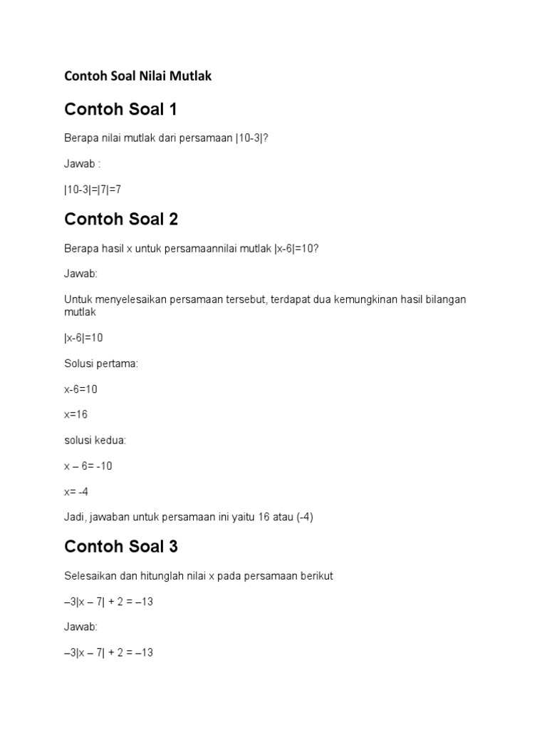 Contoh Soal Nilai Mutlak | PDF