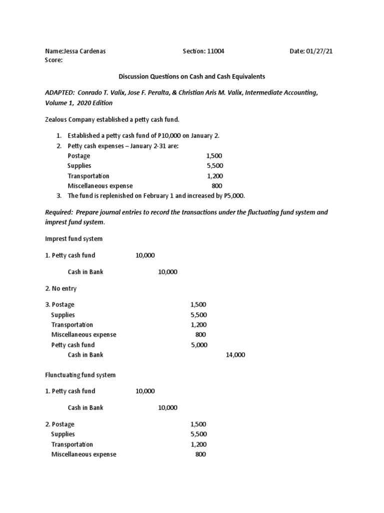 Journal Entries for Petty Cash Transactions Under the Fluctuating Fund ...