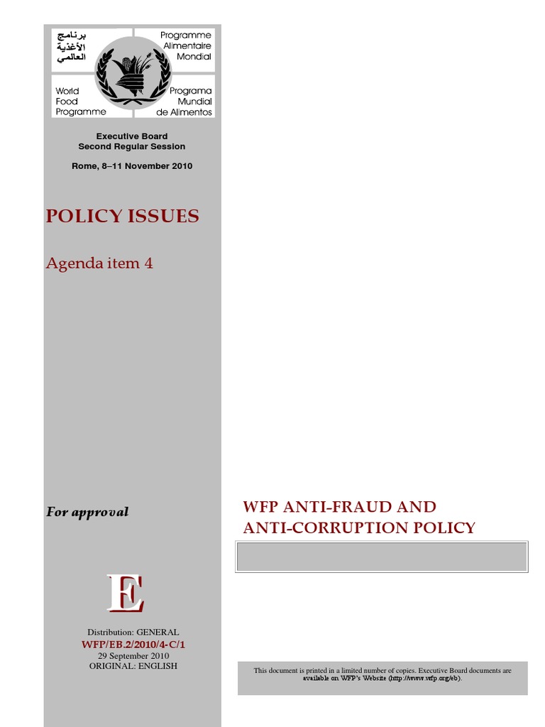 WFP Anti-Fraud and Corruption Policy | PDF | Internal Control | Business