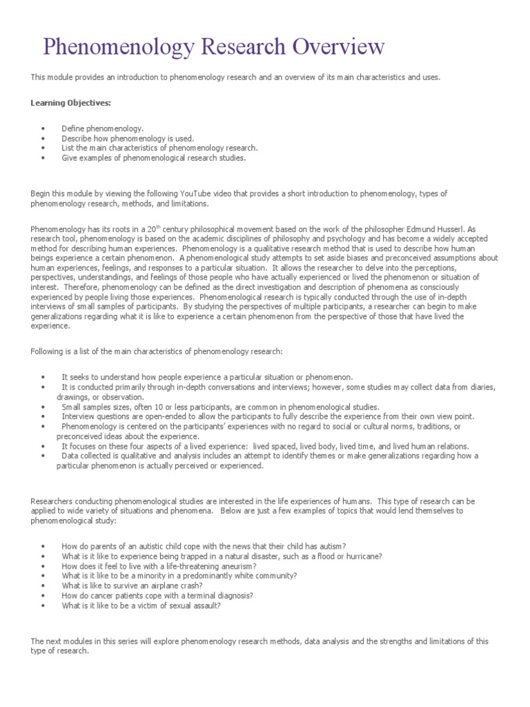 Overview of Phenomenology Research | PDF | Phenomenology (Philosophy ...