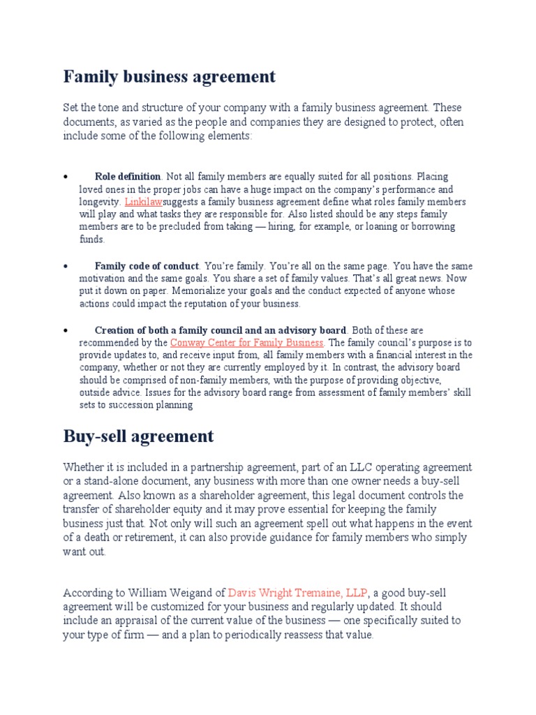Family Business Agreement V1.0 | PDF | Employment | Stocks