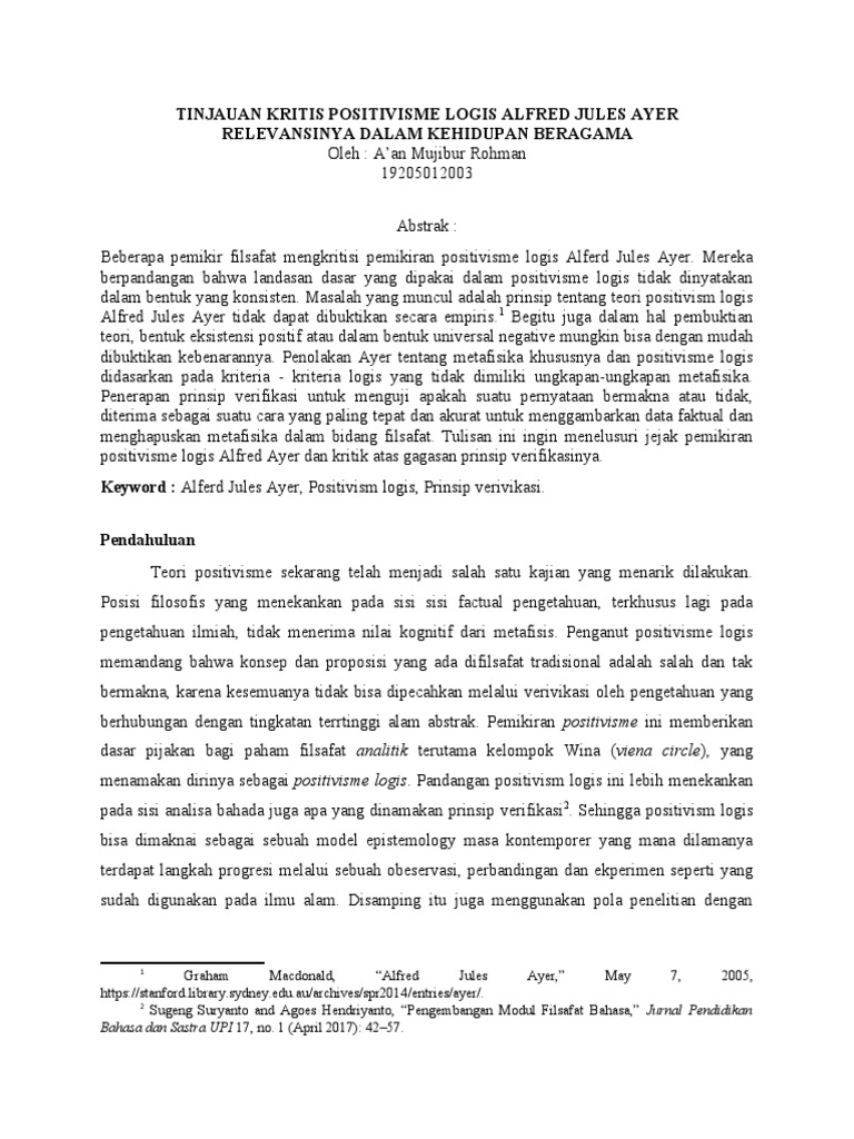 Kritik Positivisme Logis Ayer | PDF