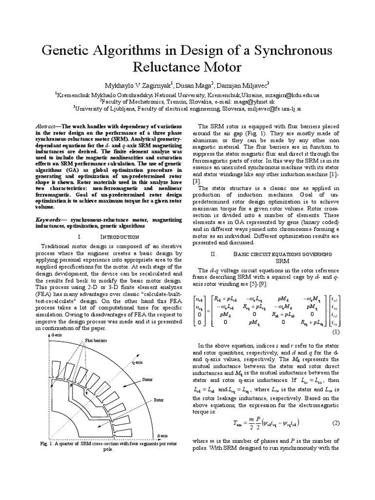 Genetic Algorithms In Design Of A Synchronous Reluctance Motor Pdf Electric Motor Inductance