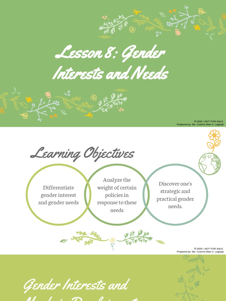 Lesson 8: Gender Interests and Needs: © 2020 - Not For Sale Prepared By ...