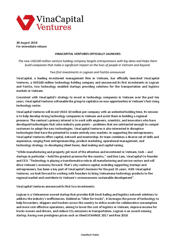 Vinacapital Ventures Officially Launches: Classified: Public | PDF ...