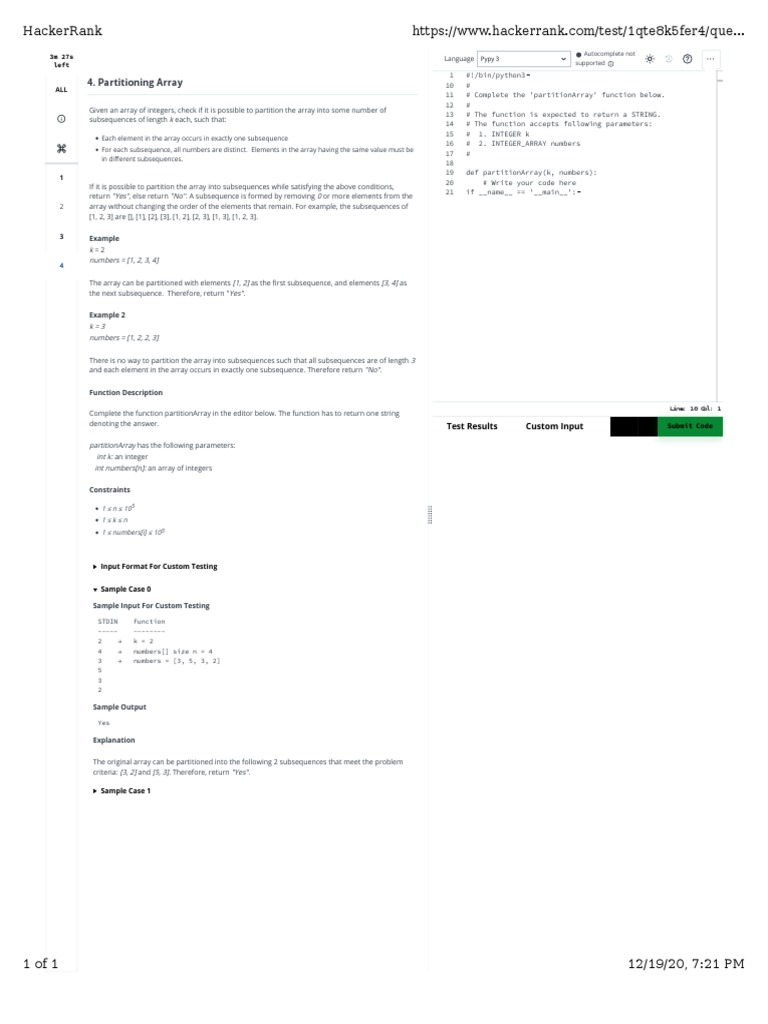 Hackerrank: 4. Partitioning Array | PDF | Array Data Type | Subroutine