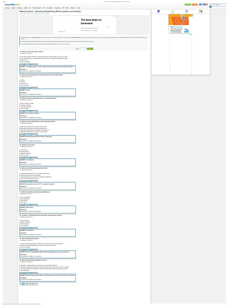 Material Science - Mechanical Engineering (MCQ) Questions and Answers 2 ...