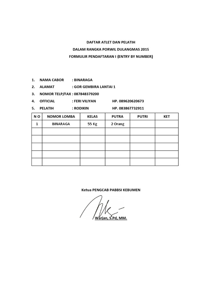 Daftar Atlet Dan Pelatih | PDF