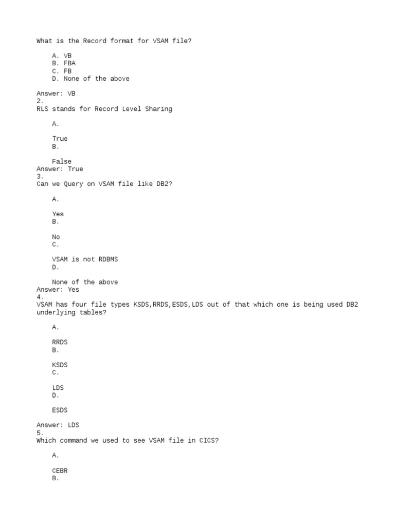 VSAM Quiz | PDF | Database Index | Computer Programming