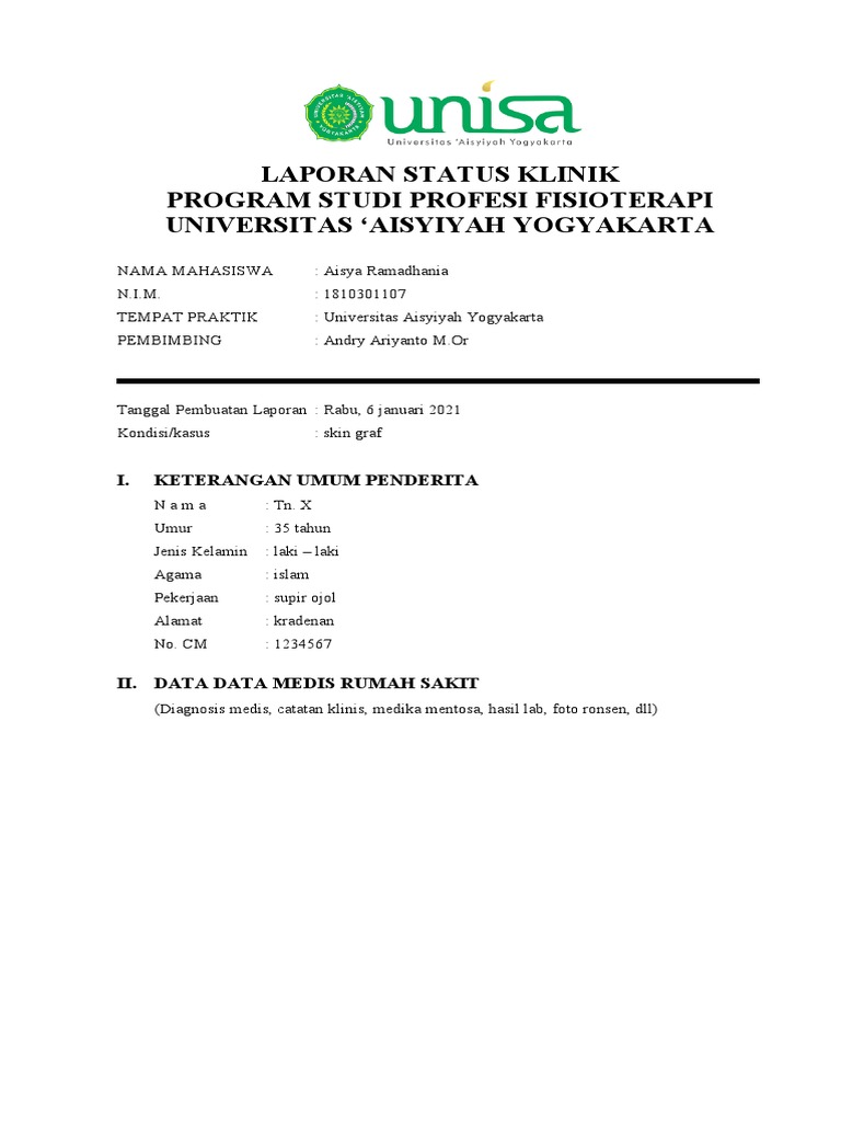 Status Klinis Skin Graft | PDF