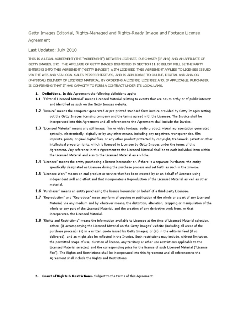 Getty Images - Rights License Agreement | PDF | License | Indemnity