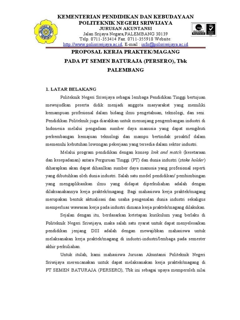 Proposal Magang Akuntansi di Semen Baturaja | PDF