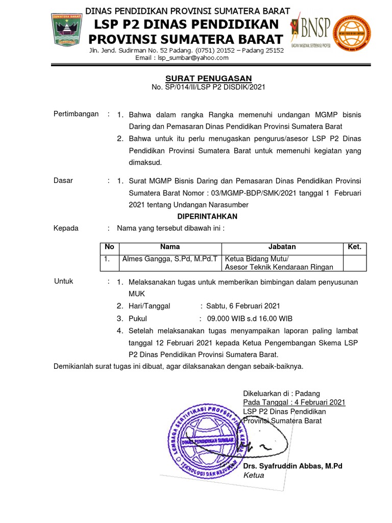 Contoh SURAT PENUGASAN Narasumber Kegiatan | PDF