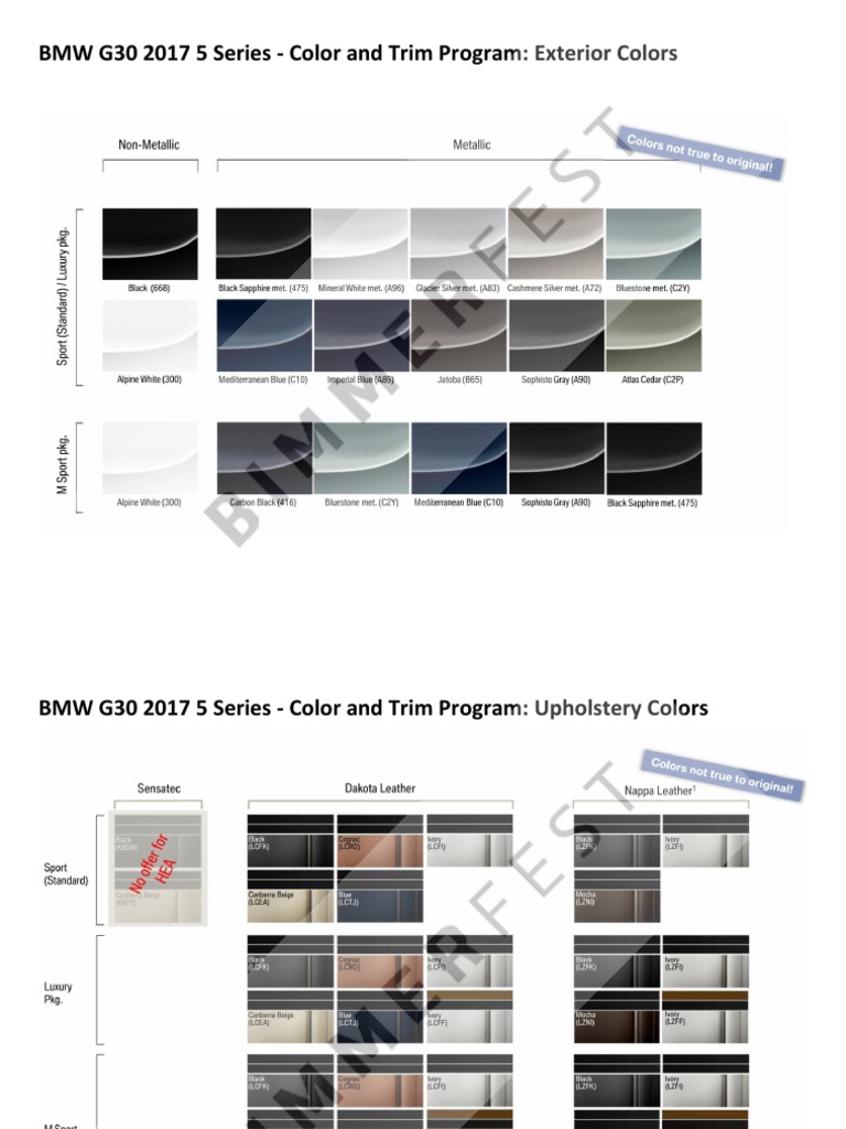 2017 BMW 5 Series Sedan G30 Paint Color Upholstery Interior Trim Wheel ...