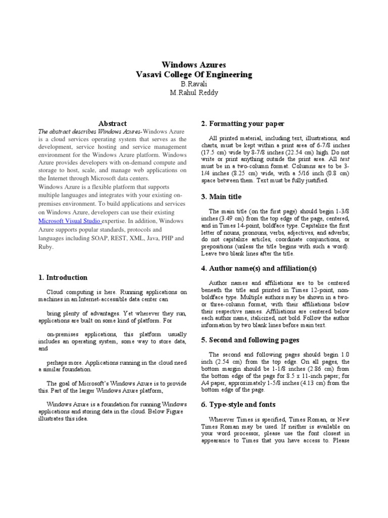 Windows Azures Vasavi College of Engineering: 2. Formatting Your Paper | PDF | Microsoft Azure ...