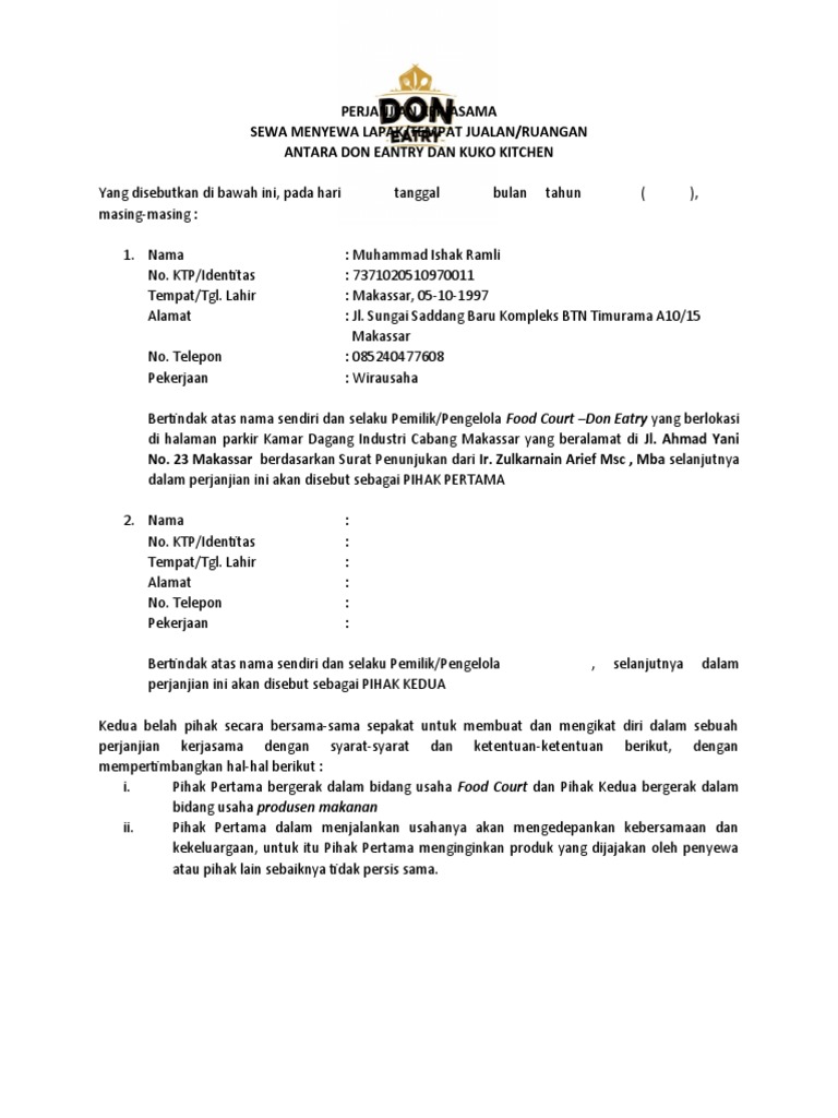 Contoh Kontrak Sewa Menyewa | PDF