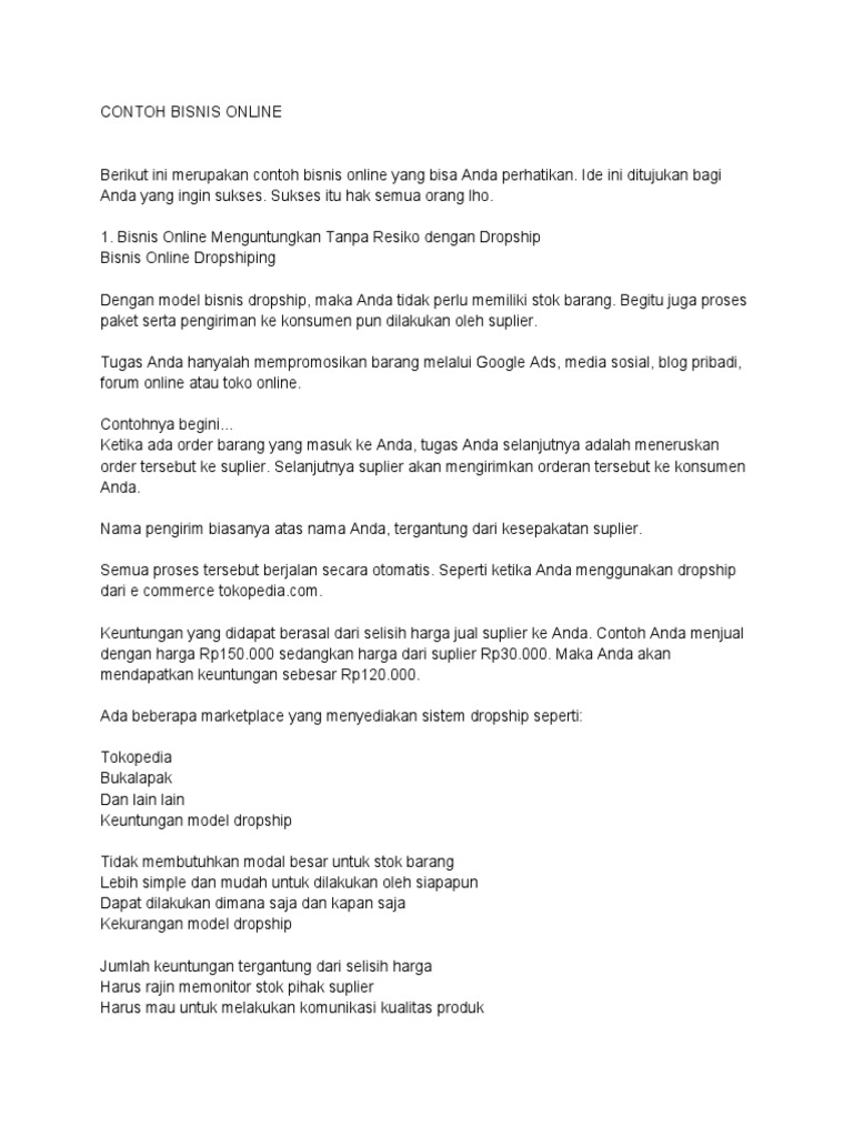 Contoh Bisnis Online | PDF