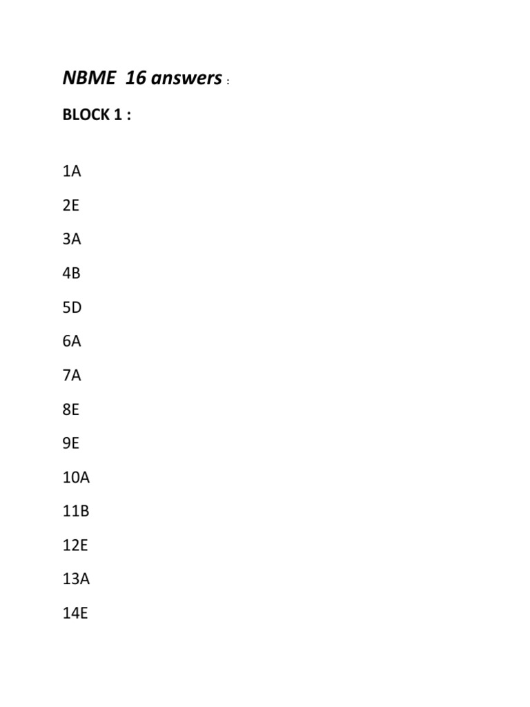 NBME 16 BLOCK 1-4 (With Answers) | PDF