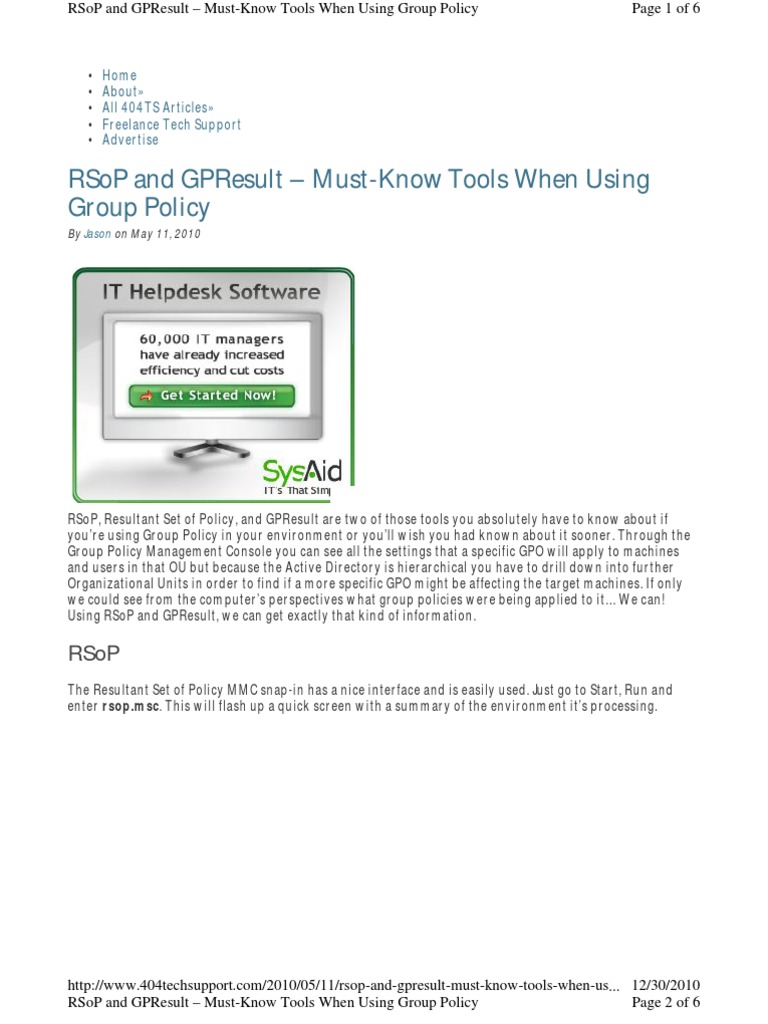 Rsop and Gpresult - Must-Know Tools When Using Group Policy | PDF ...