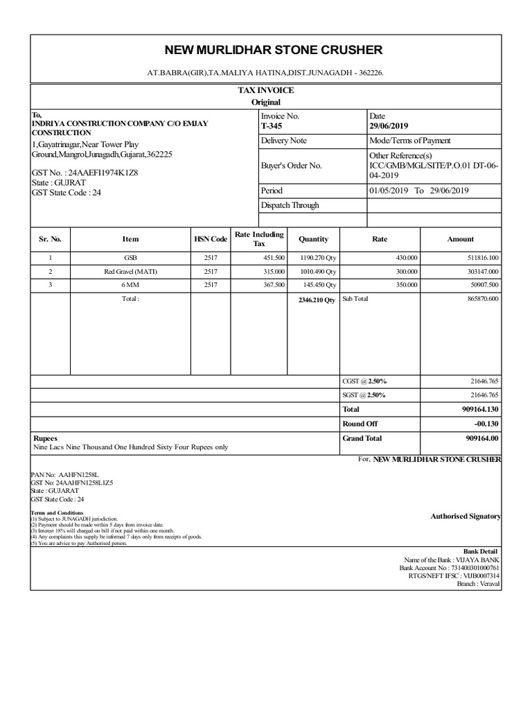 New Murlidhar Stone Crusher: Tax Invoice Original | PDF | Invoice ...