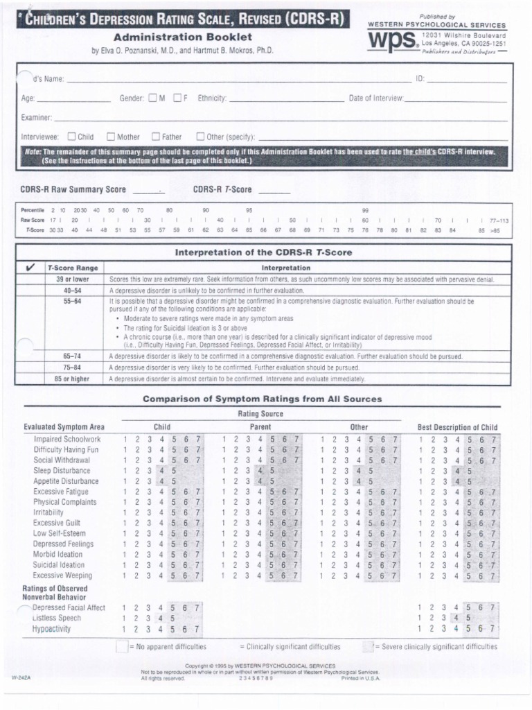 Childrens Depression Rating Scale Revised (1995) | PDF
