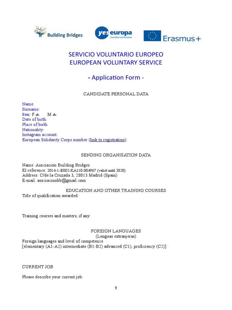 Application Form For EVS Candidates | PDF | Privacy | Business