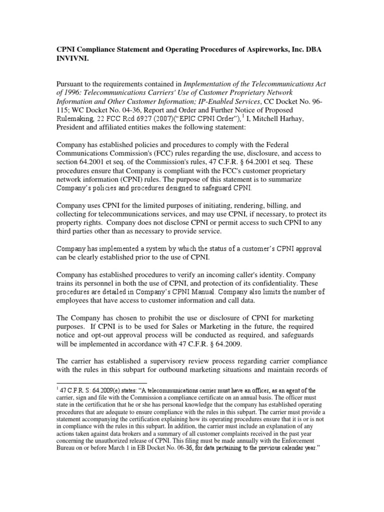 2011 CPNI ATTACHMENT-Aspireworks1 | PDF | Federal Communications ...