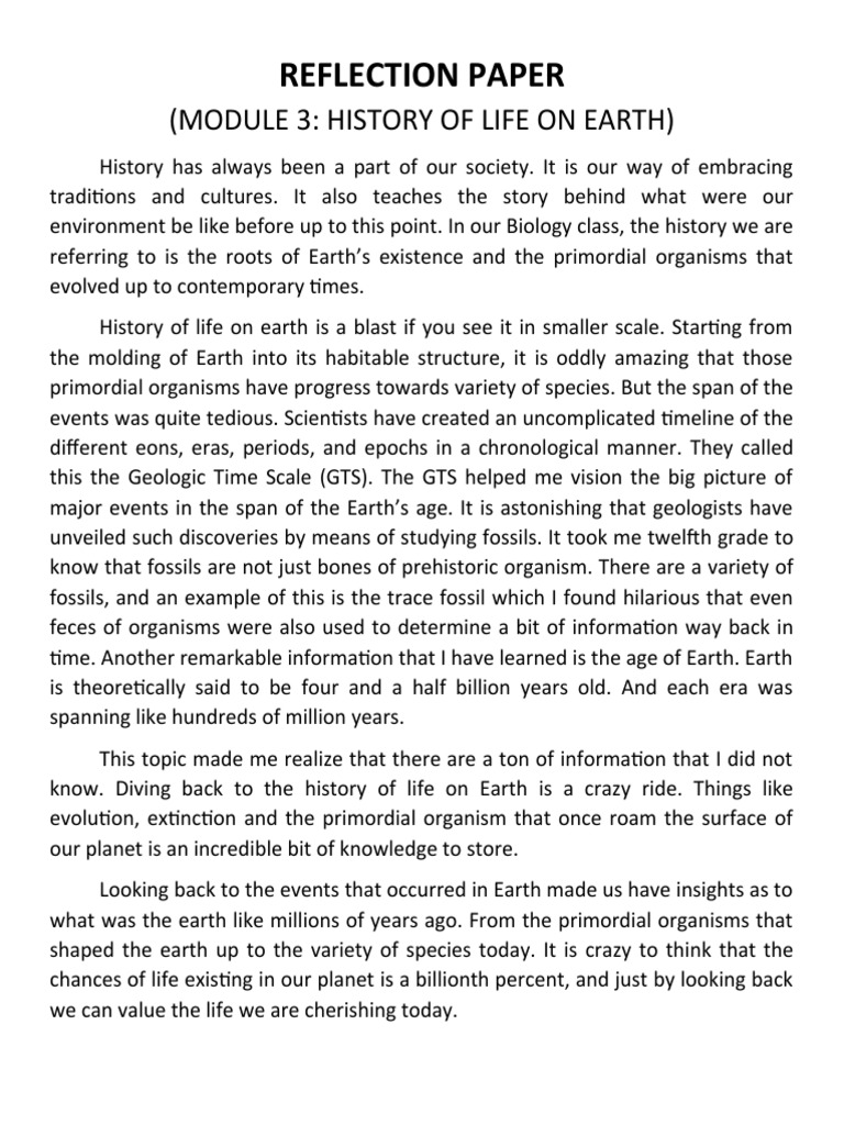 Reflection on Earth's Life History | PDF | Social Science | Science ...