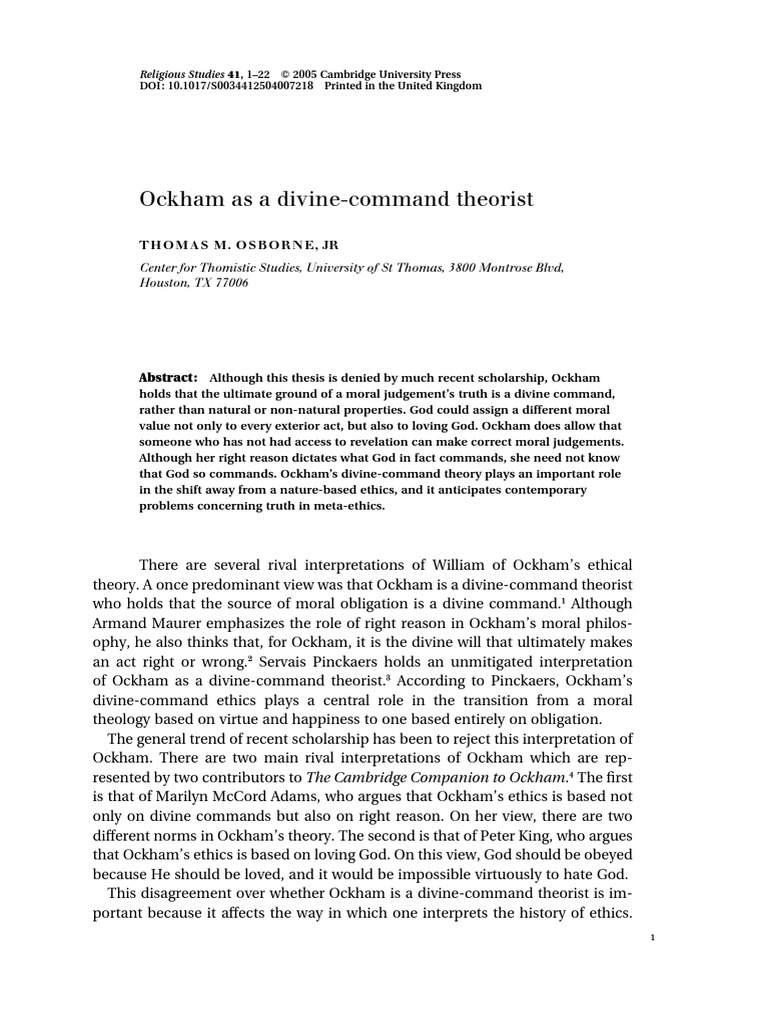 Osborne Ockham DCT | PDF | Divine Command Theory | Reason