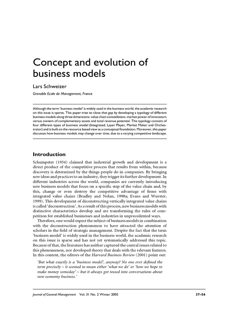 Concept and Evolution of Business Models | PDF | Business Model | Value ...