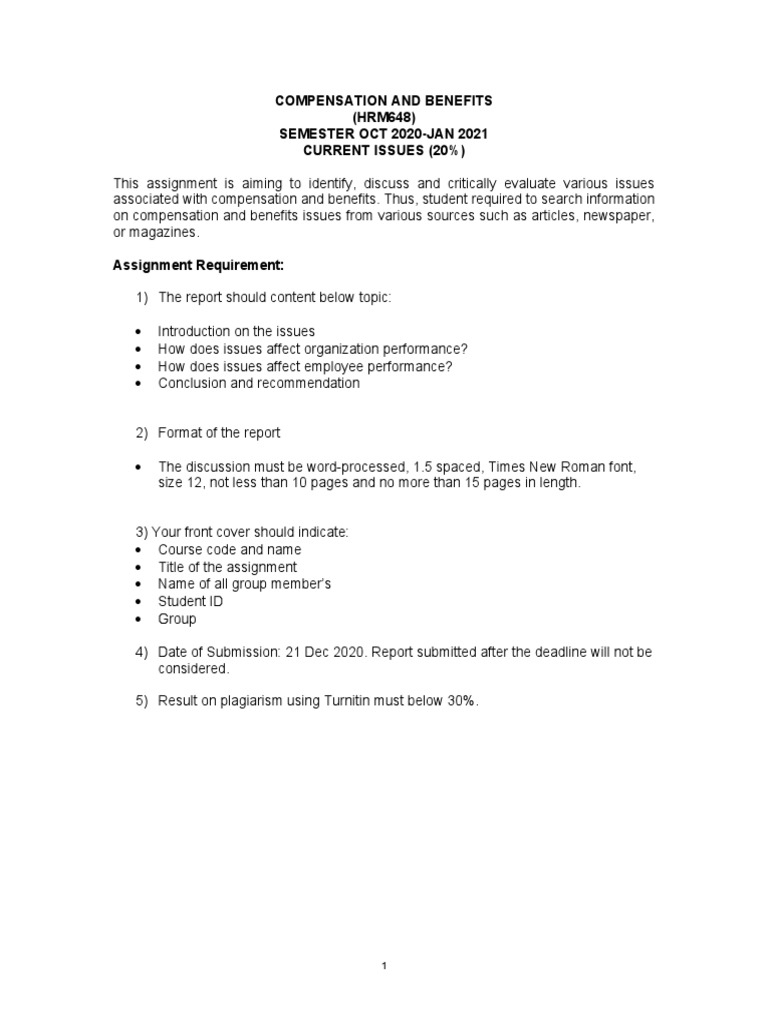 HRM648-Issues Asgmt 1 - Oct2020 | PDF