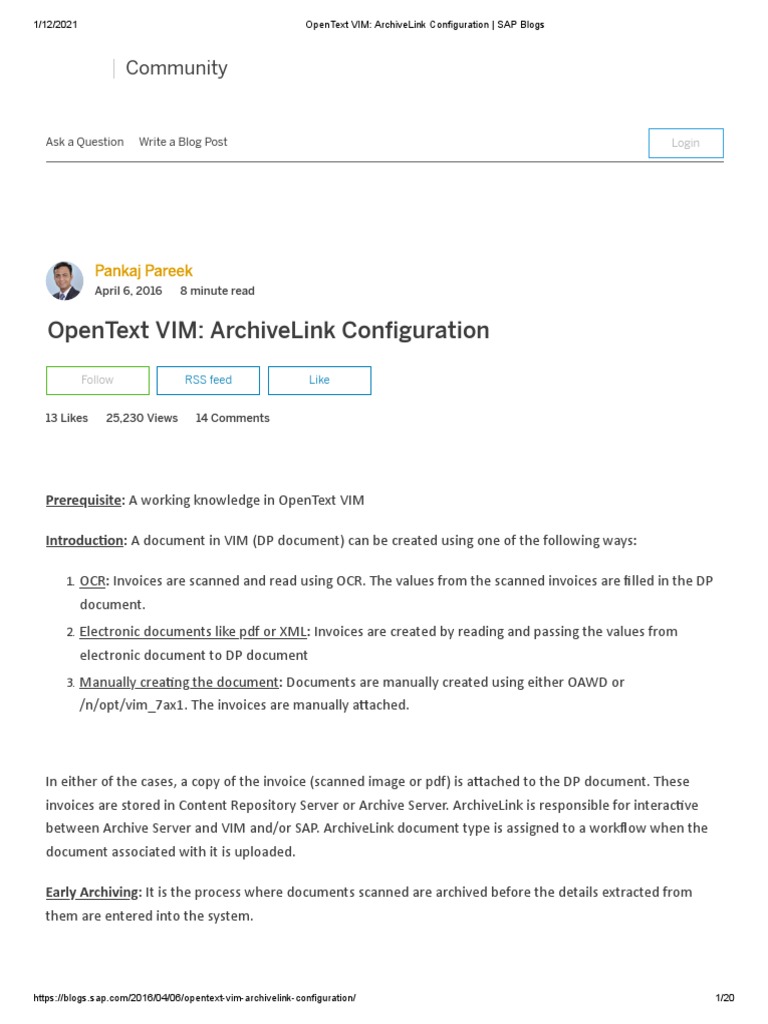 OpenText VIM - ArchiveLink Configuration - SAP Blogs | PDF | Optical Character Recognition ...