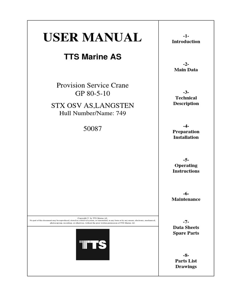 User Manual: TTS Marine AS | Download Free PDF | Crane (Machine) | Valve