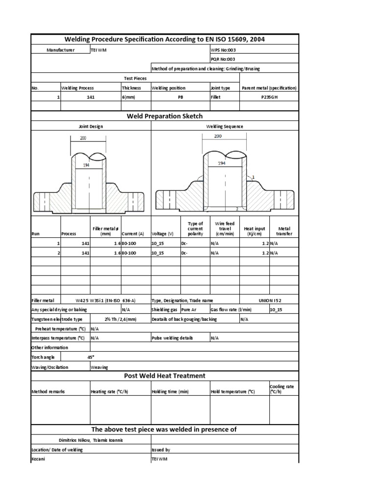 Welding Procedure Specification According To EN ISO 15609, 2004 | PDF | Welding | Construction