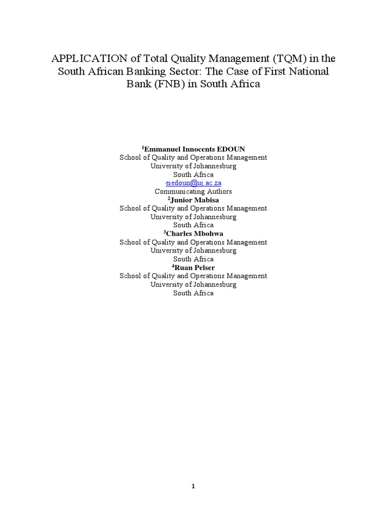 TQM Implementation in FNB Banking Sector | PDF | Survey Methodology ...