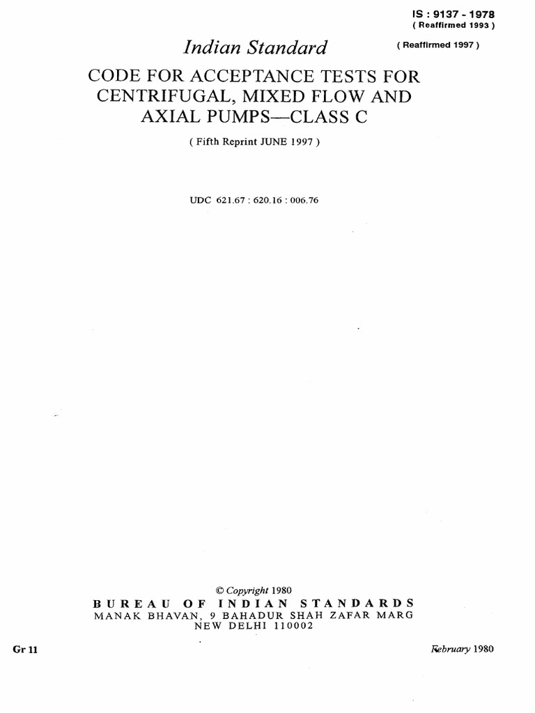 Fdocuments - in Is 9137 | PDF | Pressure | Pump