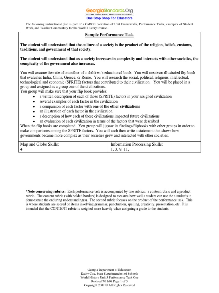 World History Unit 3 Sample Performance Task | PDF | Rubric (Academic ...