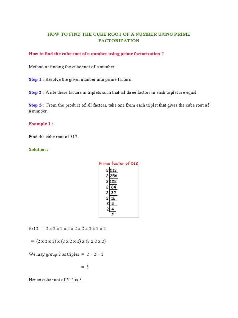 How To Find The Cube Root of A Number Using Prime Factorization | PDF ...