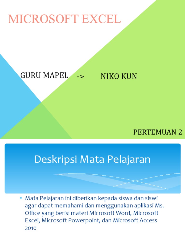 Bahan Materi Ke - 2 Simdig X - MS Office Excel | PDF