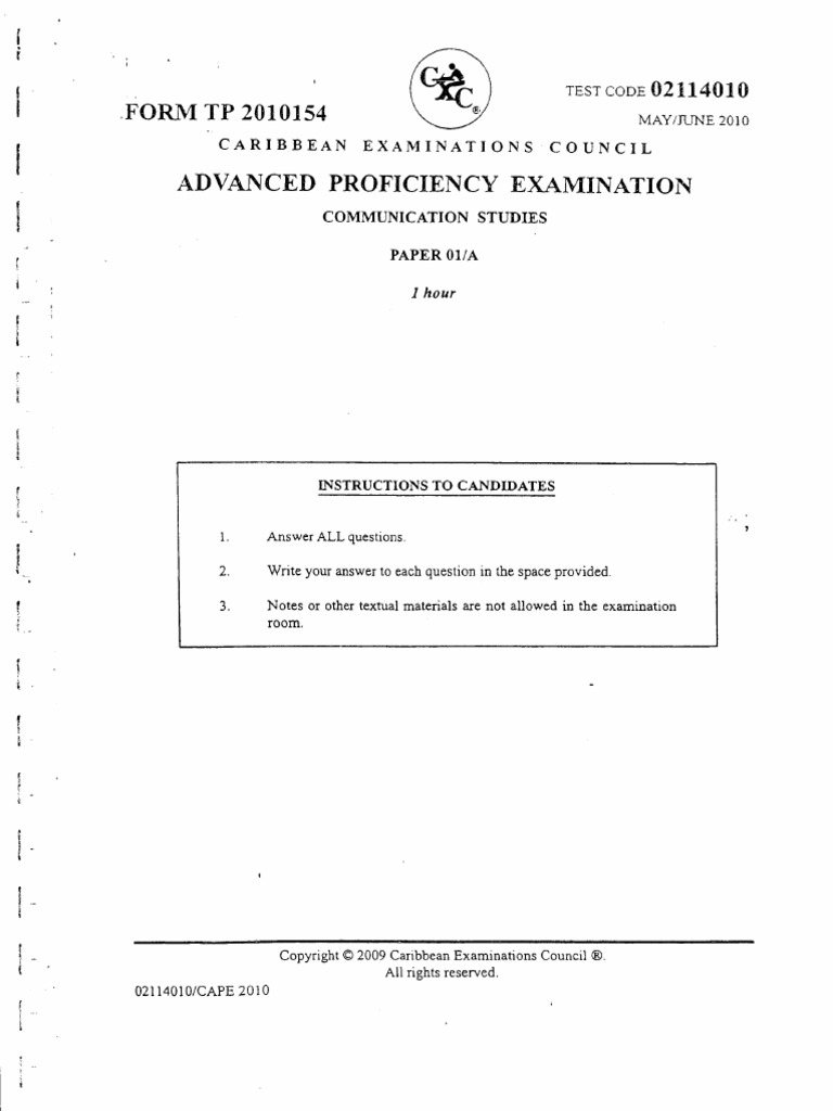 CAPE Communication Studies 2010 P1A | PDF