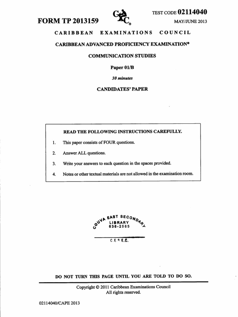CAPE Communication Studies Exam Paper | PDF | Test (Assessment ...