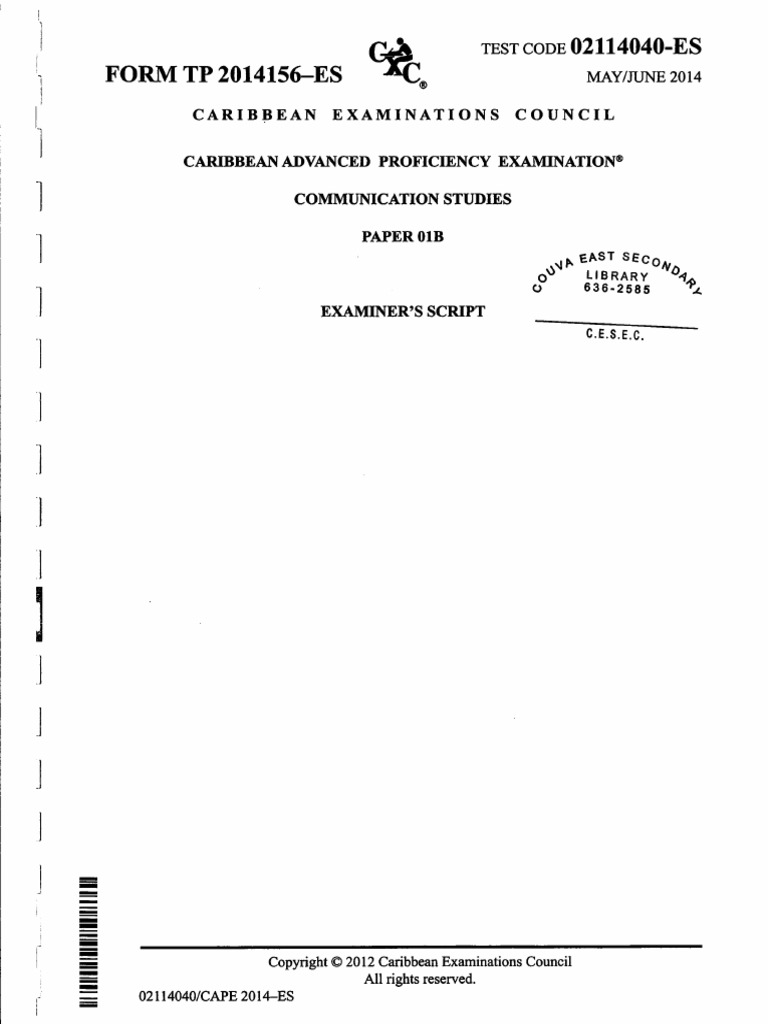 CAPE Communication Studies 2014 P1 Script | PDF
