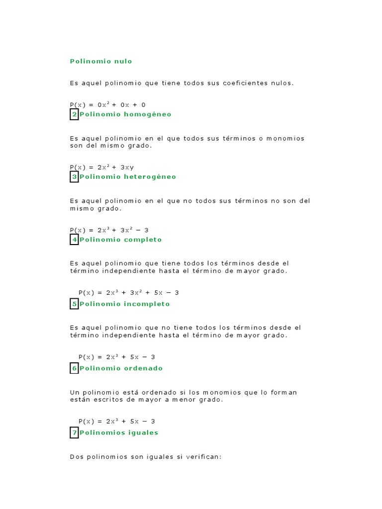 Tipos de Polinomios | PDF