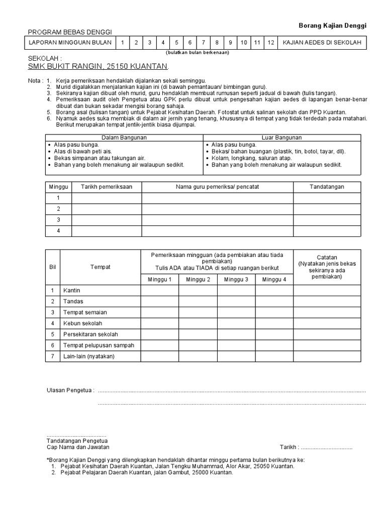 Borang Kajian Denggi 2011 | PDF