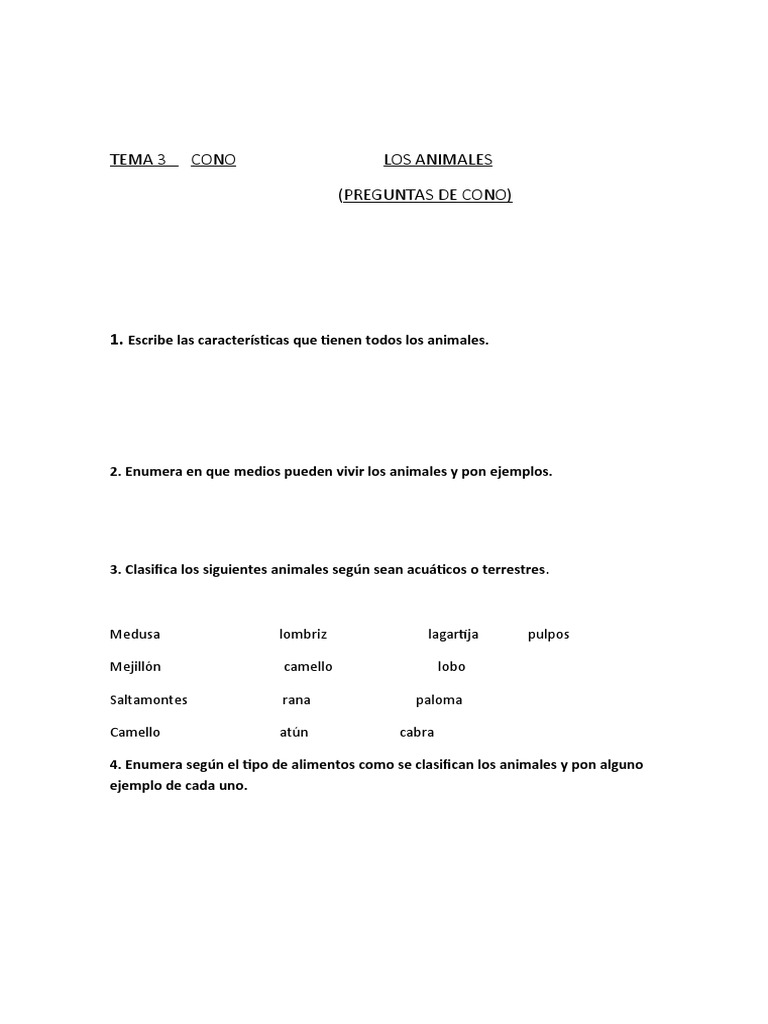 Tema 3 Cono Los Animales | PDF | Invertebrado | Aves