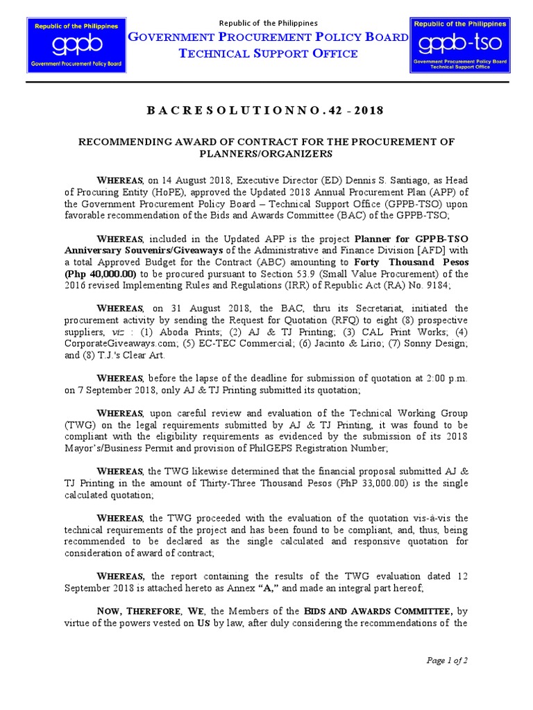 BAC Resolution Planner - Organizer | PDF | Procurement | Policy