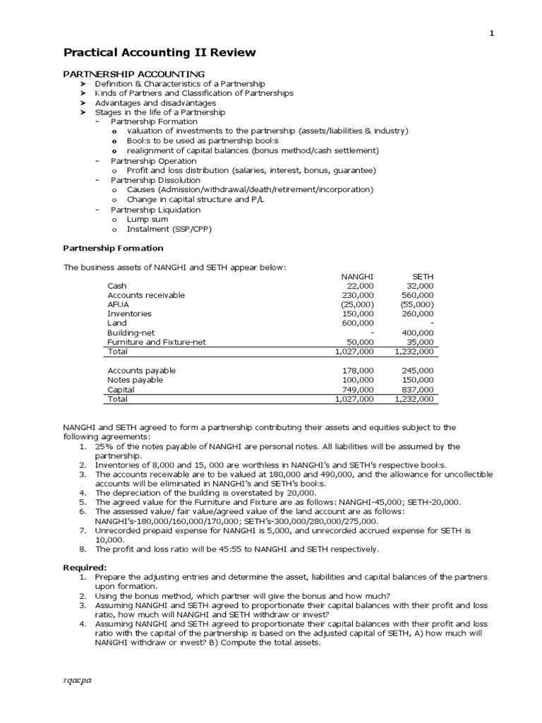 Handouts 1 Partnership Accounting | PDF | Partnership | Corporations