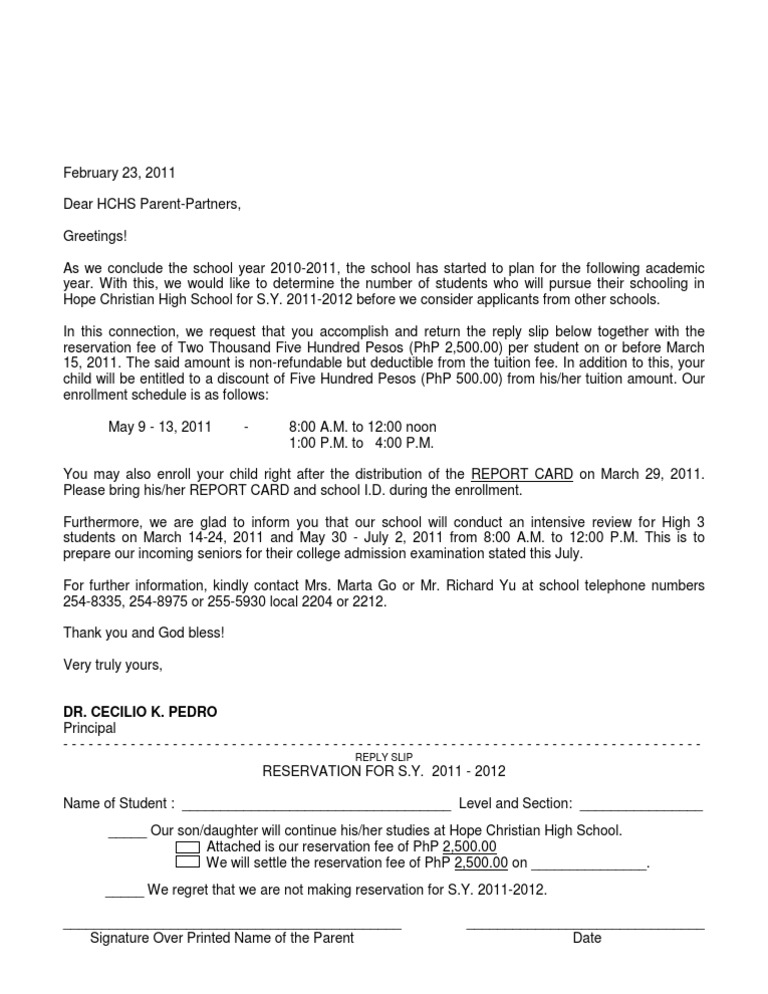 Reservation Letter | PDF